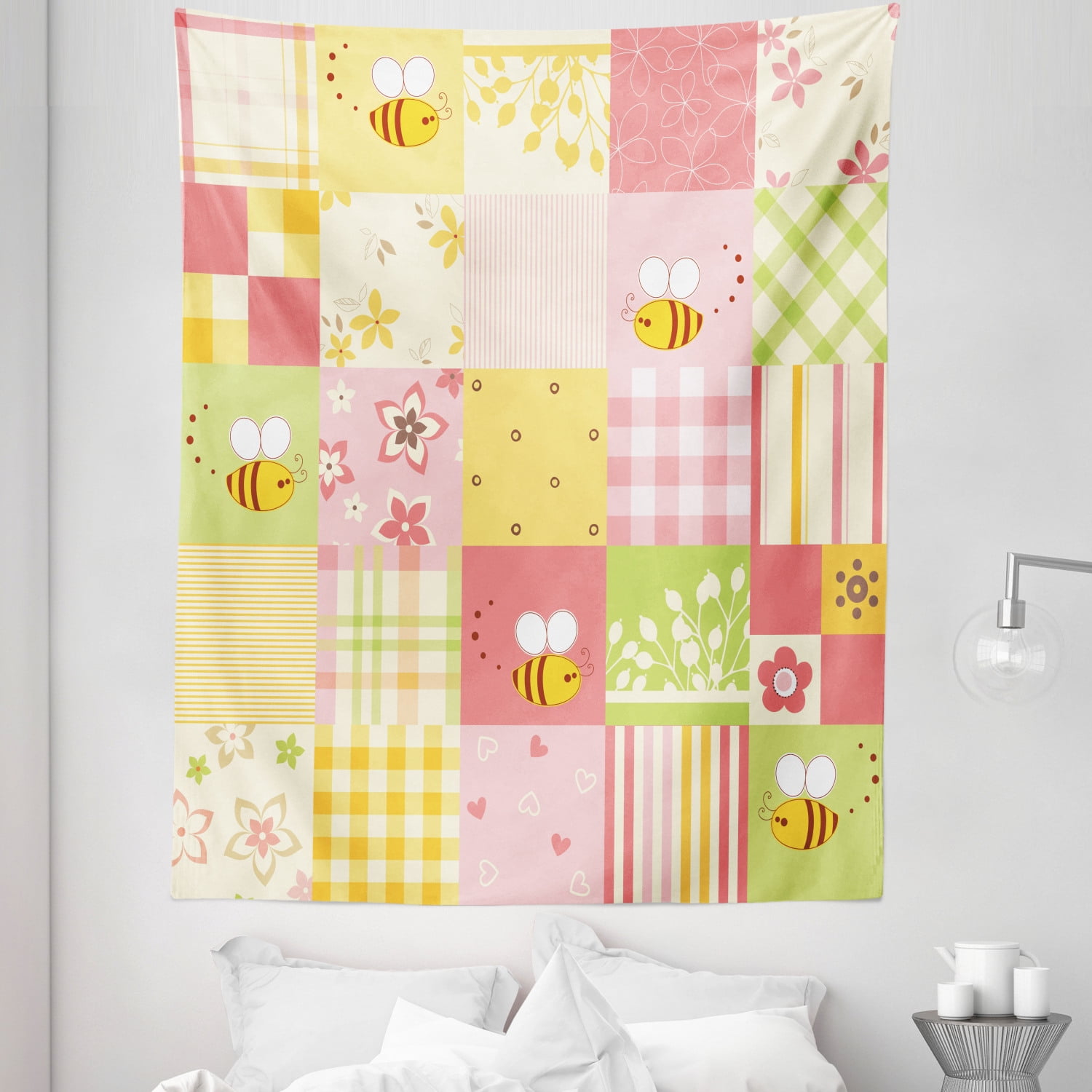 Bee Tapestry, Floral and Geometric Designed Tiles of Patchwork ...