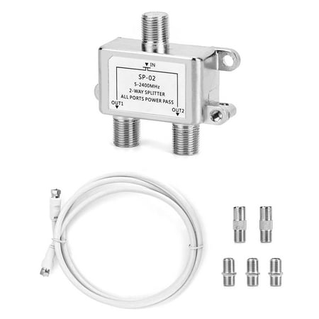 2 Way Satellite Splitter, TV Antenna Splitter, with 1.5m Cable Coax F ...
