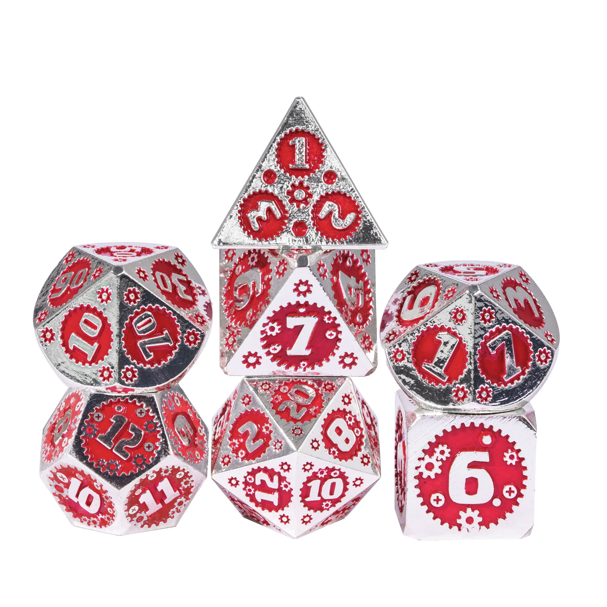 Cusdie 7-Die Metal DND Dice Set, Mechanical Gear Metal Polyhedral D&D ...