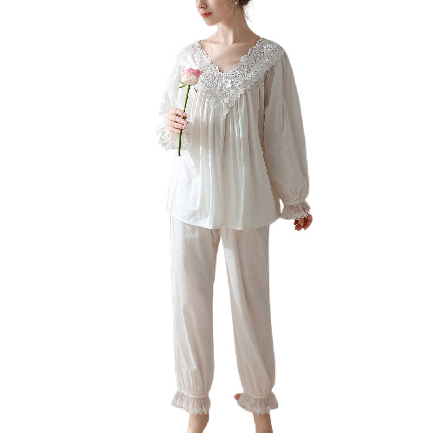 Homgro Women's 2 Piece Victorian Pajama Set Long Sleeve Princess ...