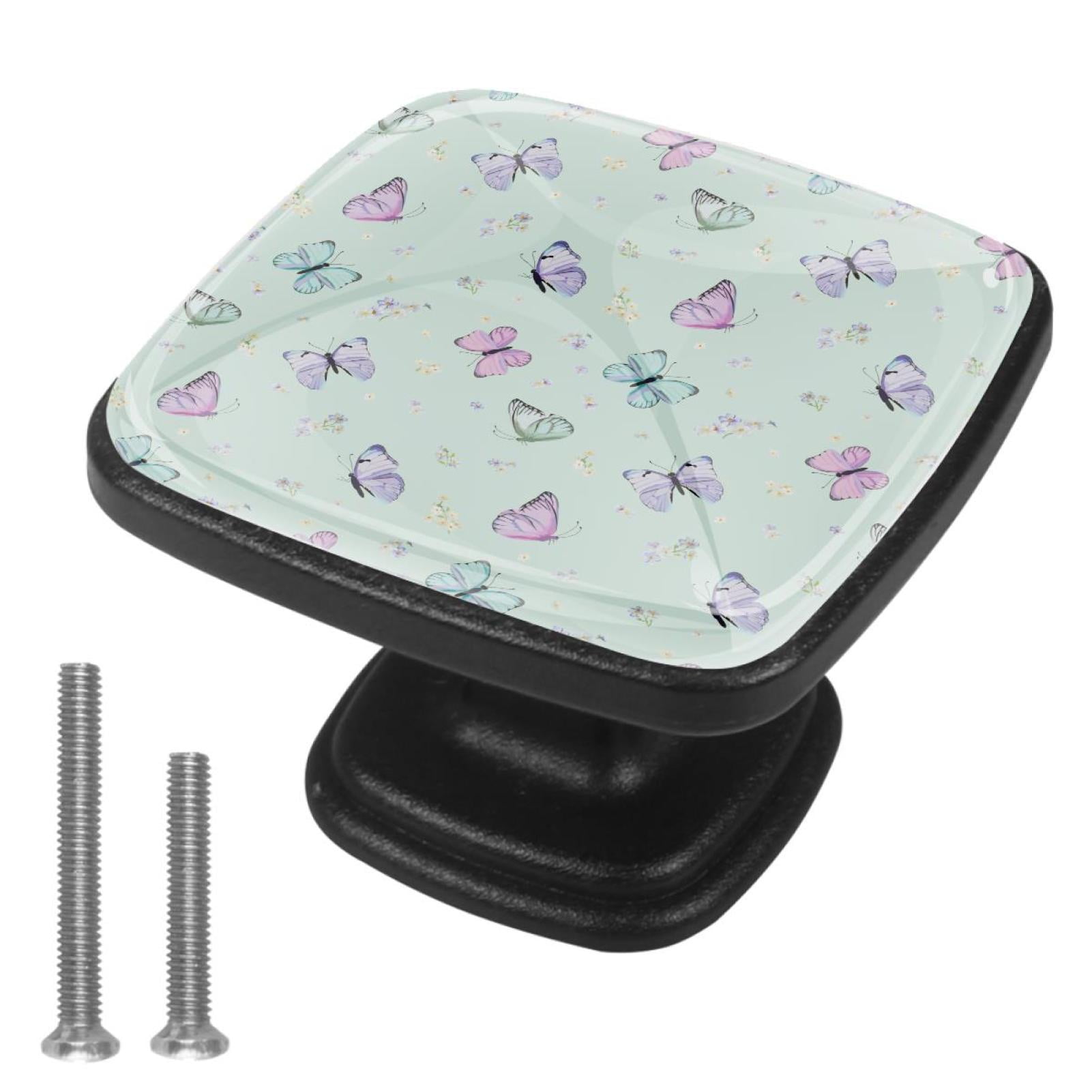 4 Pcs Cabinet Handle Drawer Pulls Purple Flying Butterflies Knobs with ...