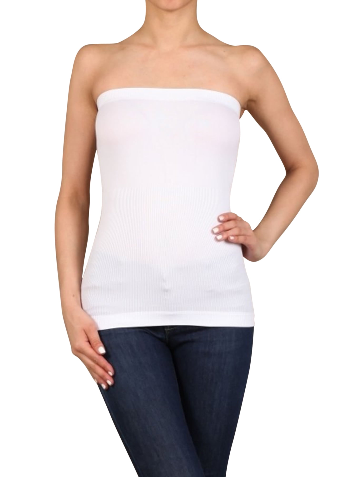 Women's Plain Stretch Seamless Strapless Layer Bandeau Tube Top ...