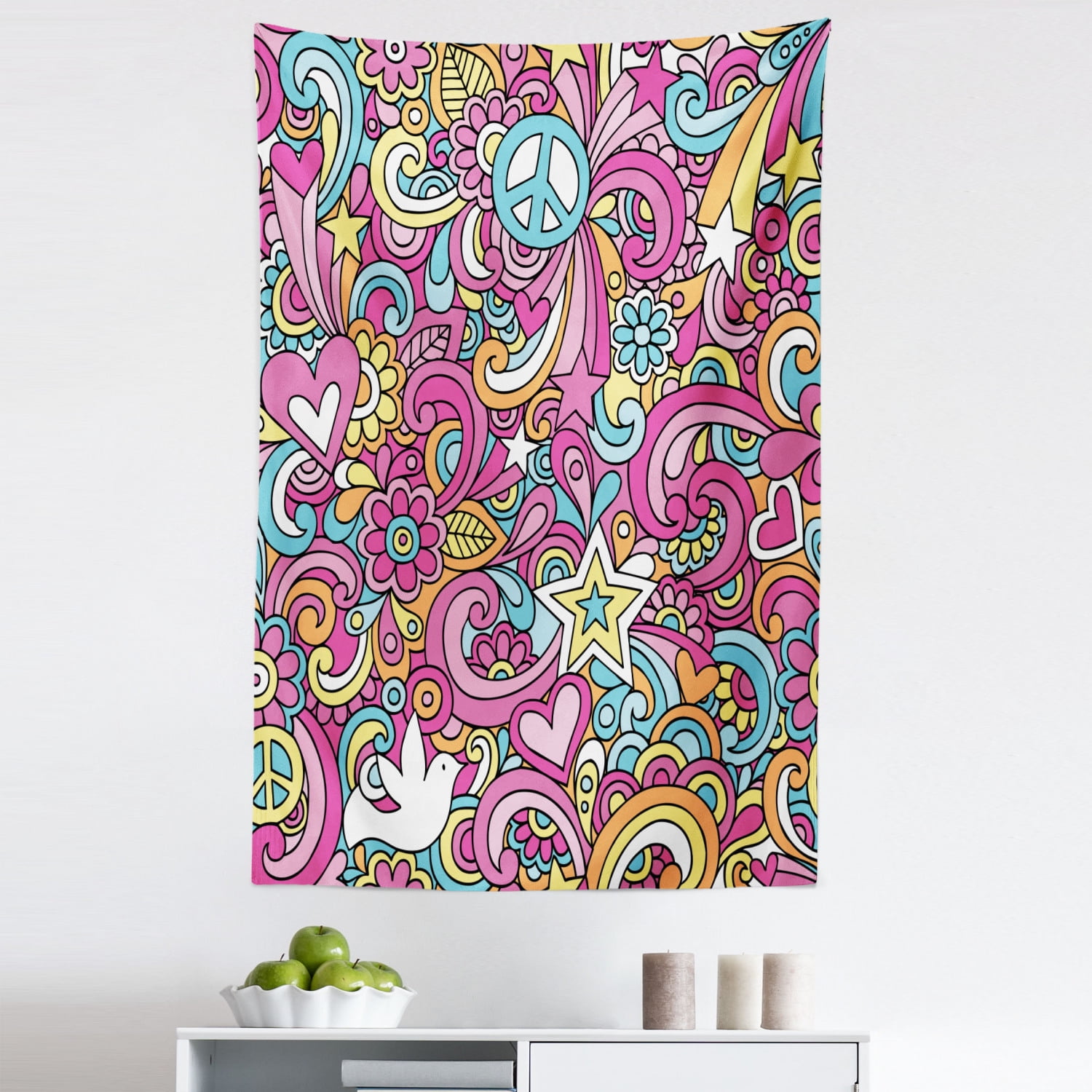 Groovy Tapestry, Psychedelic Complex Funky Pastel Patterns with Stars ...