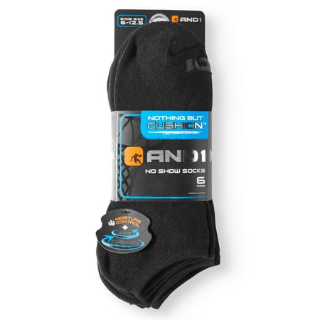 AND1 - Men‘s Full Cushion No Show Socks, 6 Pack - Walmart.com - Walmart.com
