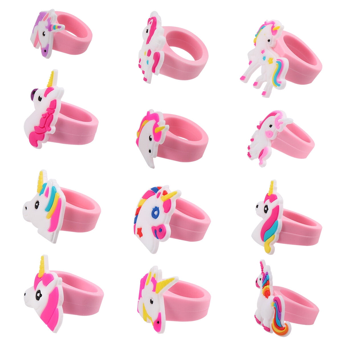 12PCS PVC Children Rings Adorable Unicorn Shape Rings Decorative ...