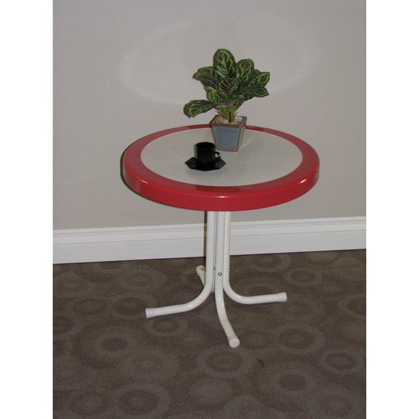 Metal Retro Round Table Red Coral and White - Walmart.com