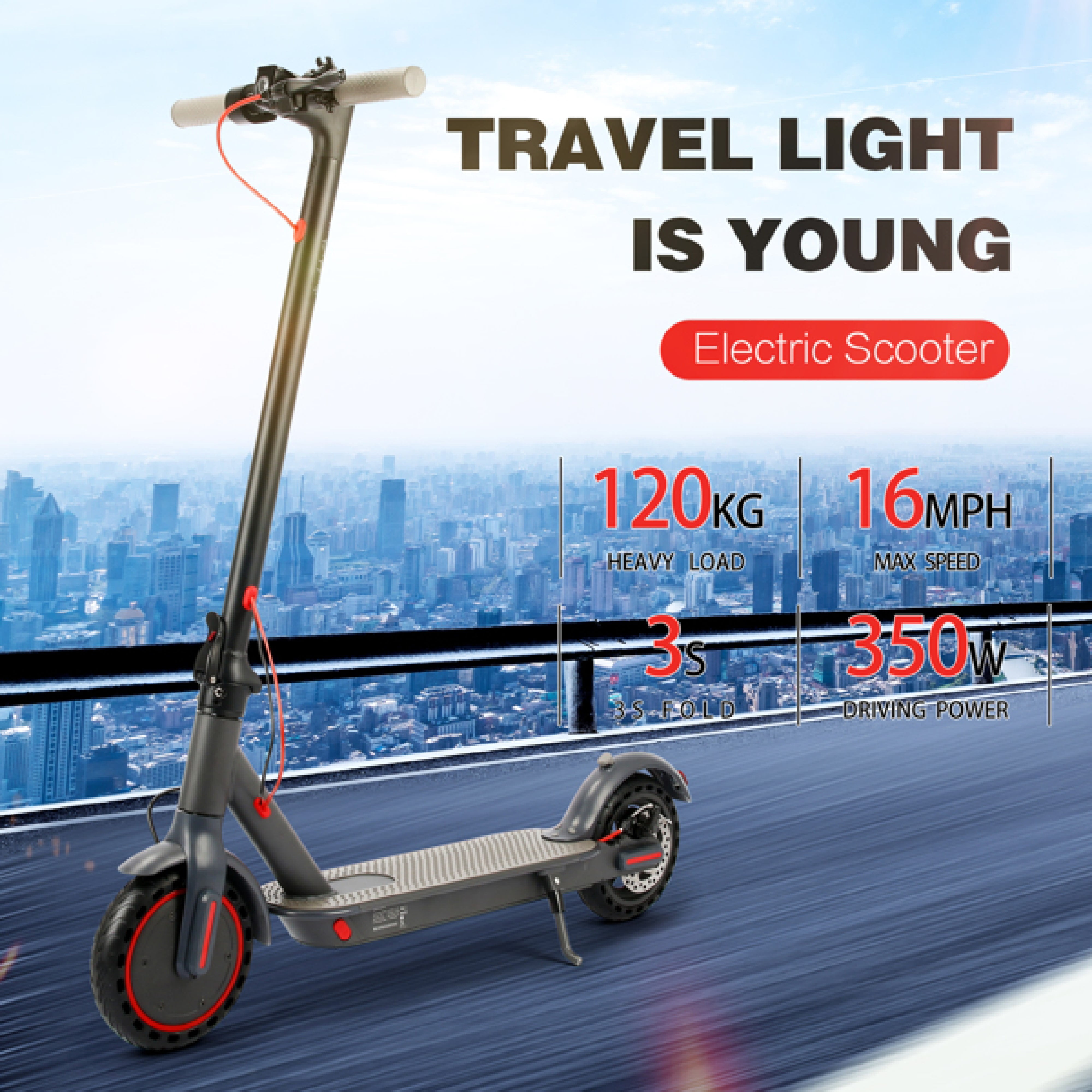 O'force 36V 350W Foldable Electric Scooter Adult, Max 16Mph, Large ...
