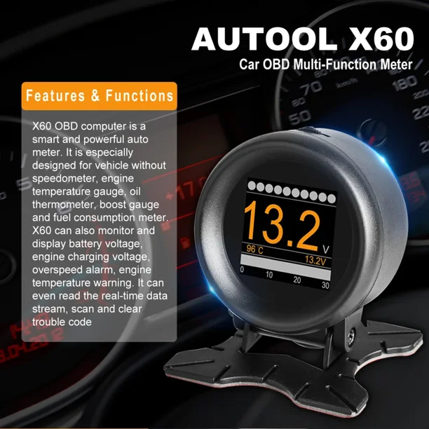 AUTOOL X60 Car OBD Meter OBD2 HUD Digital Water Temp Gauge Voltage ...