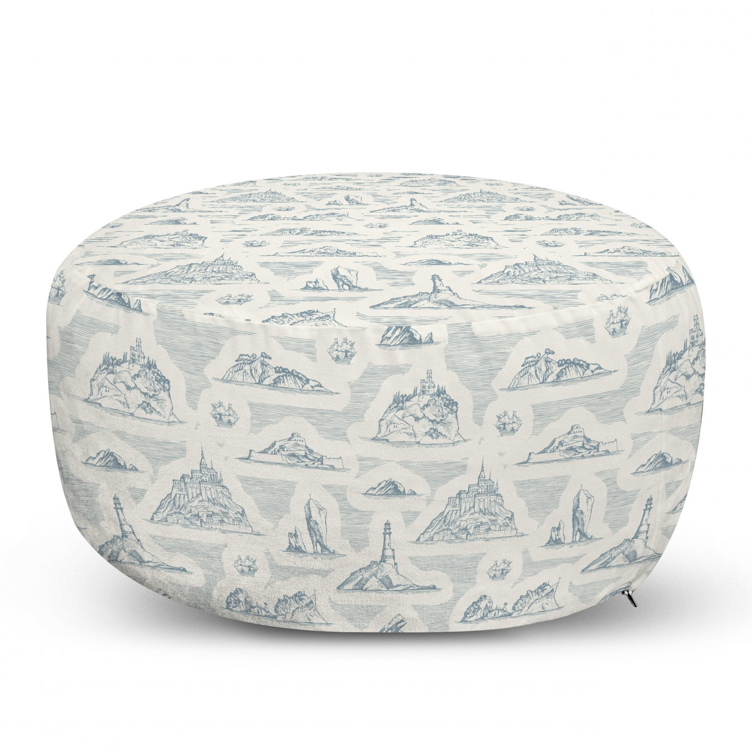 Travel Pouf Cover with Zipper, Marine Adventure Themed Sketchy Drawn ...
