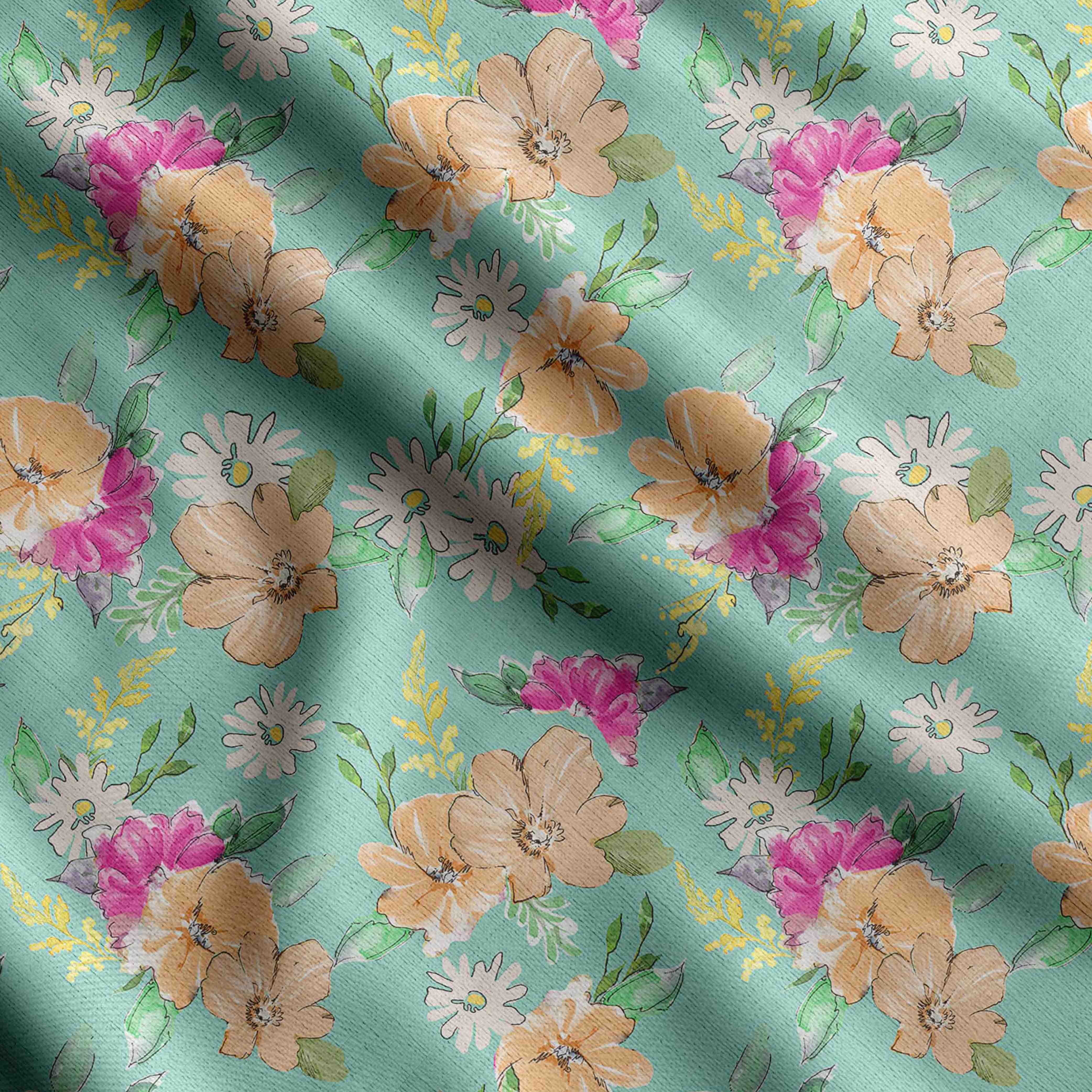 Soimoi Watercolor Floral Print,Cotton Cambric, Quilting Fabric Sold by ...