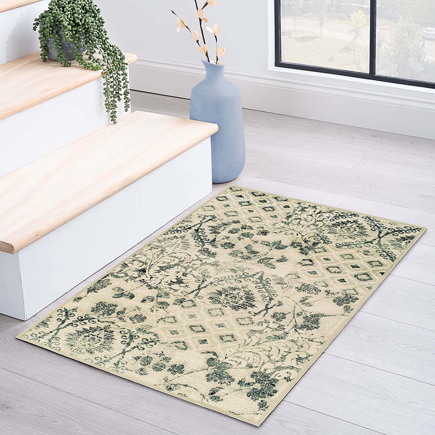 SUPERIOR Indoor Area Rug or Runner, Jute Backed Rugs for Vintage Floral ...