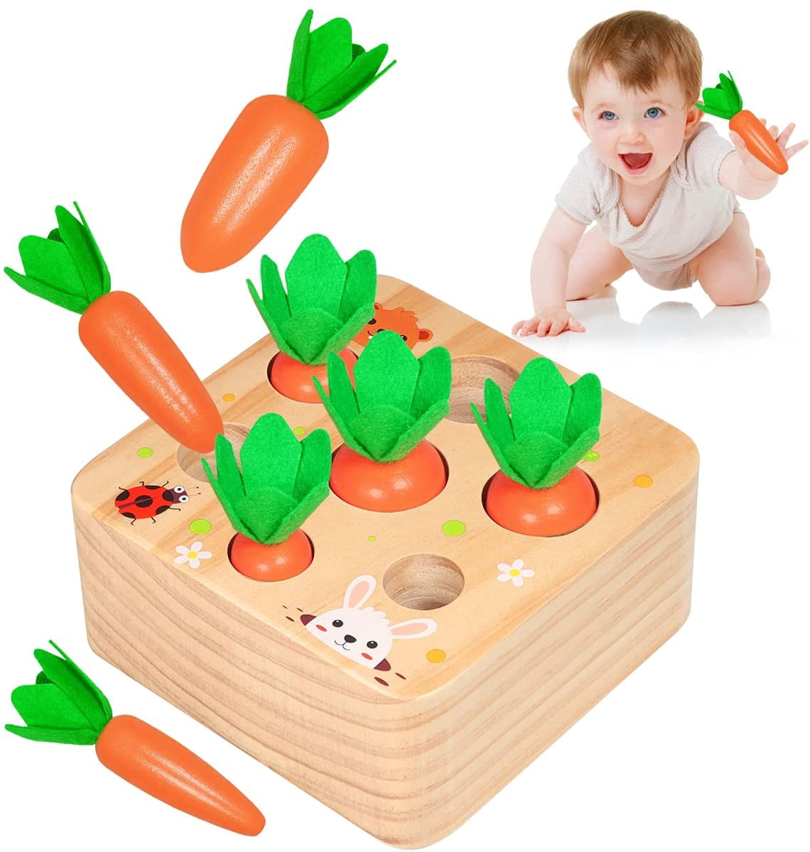 TAZEMAT Carrot Harvest Game Wooden Toy Educational Shape Sorting ...