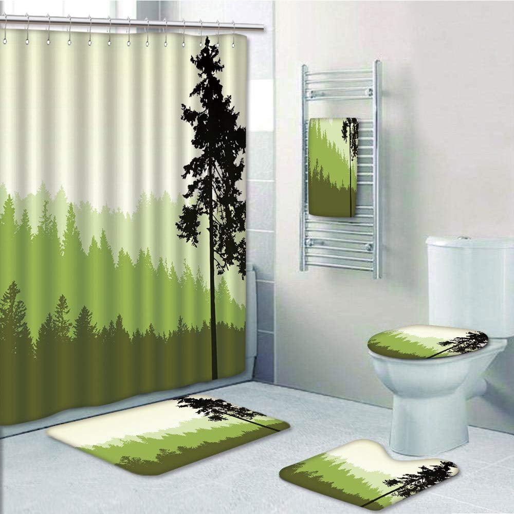 PRTAU Nature Pine Tree Silhouette on an Abstract Lime Army 5 Piece ...