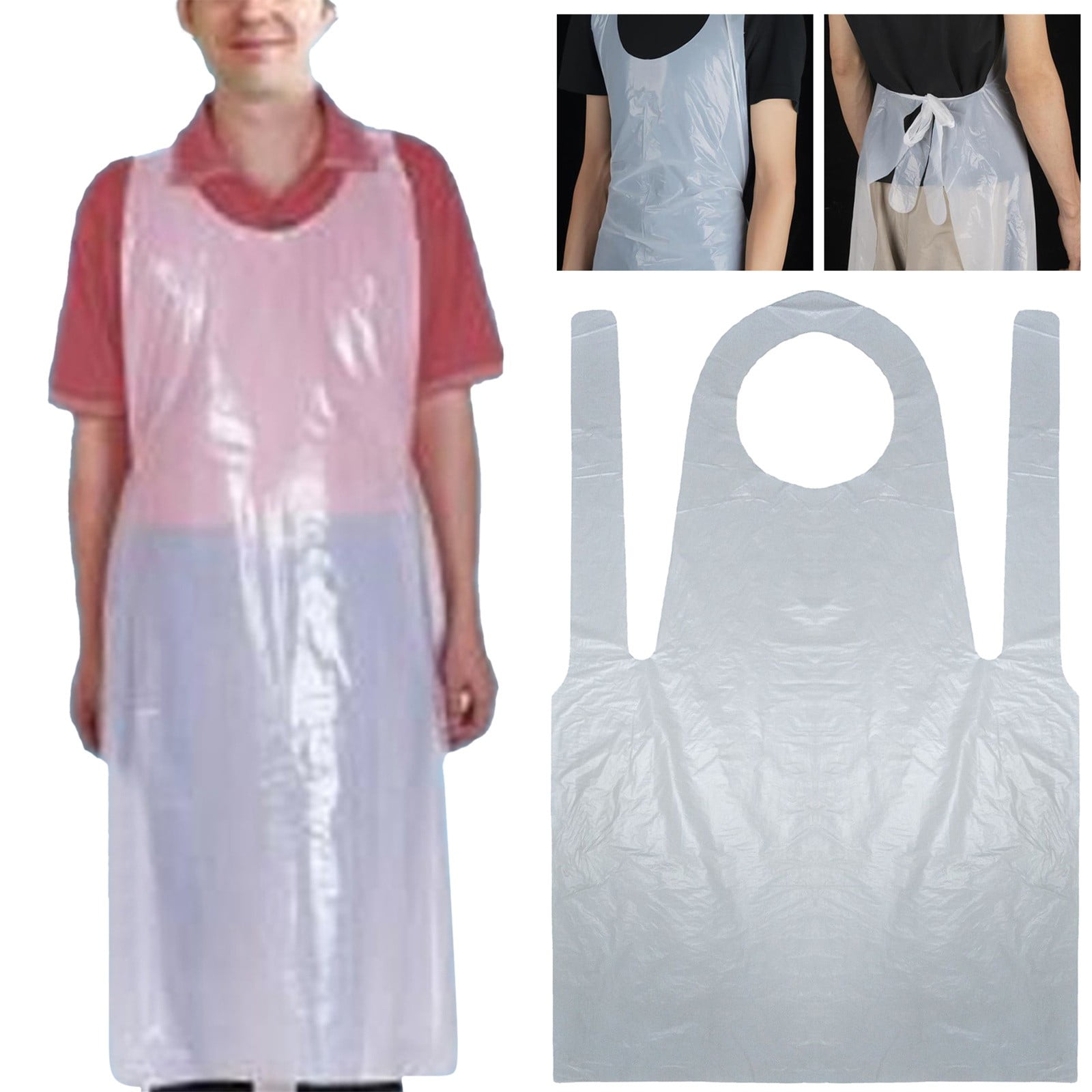 Zttd 50pcs Plastic Disposable Aprons Adults  White Plastic Disposable Aprons For Cooking  Durable Waterproof Polyethylene Aprons Painting Smocks Eatin