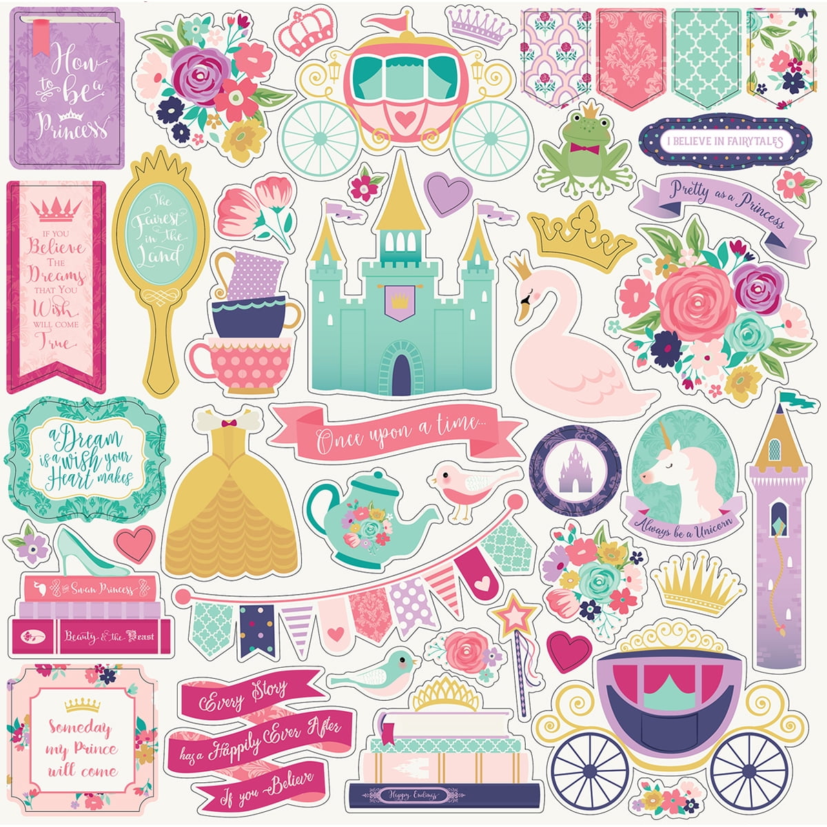 Once Upon A Time Princess Cardstock Stickers, 12" x 12", Element ...