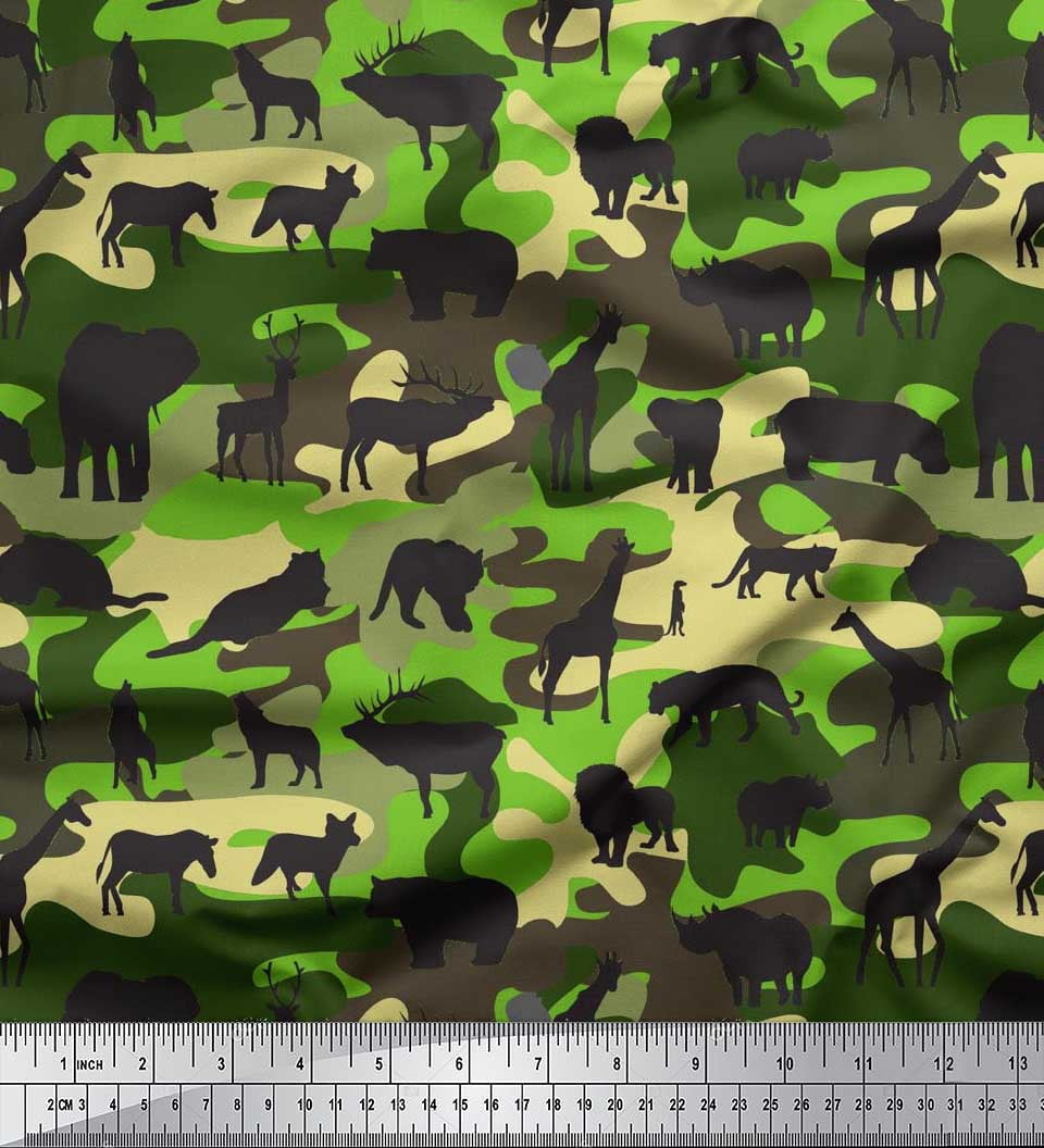 Soimoi Japan Crepe Satin Fabric Animals & Camouflage Print Fabric by ...