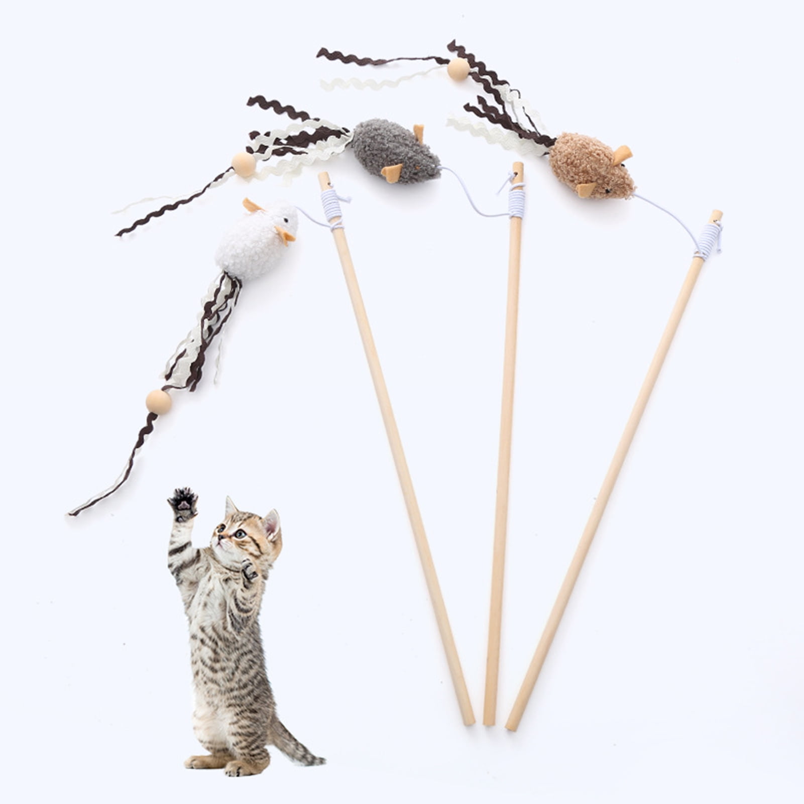 Kripyery Cat Wand Bite-resistant Wooden Pole Mouse Teases Cat Funny ...