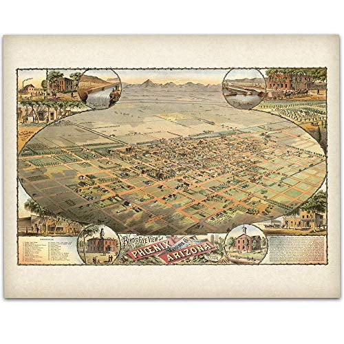 1885 Phoenix Arizona Map - 11x14 Unframed Art Print - Great Vintage ...