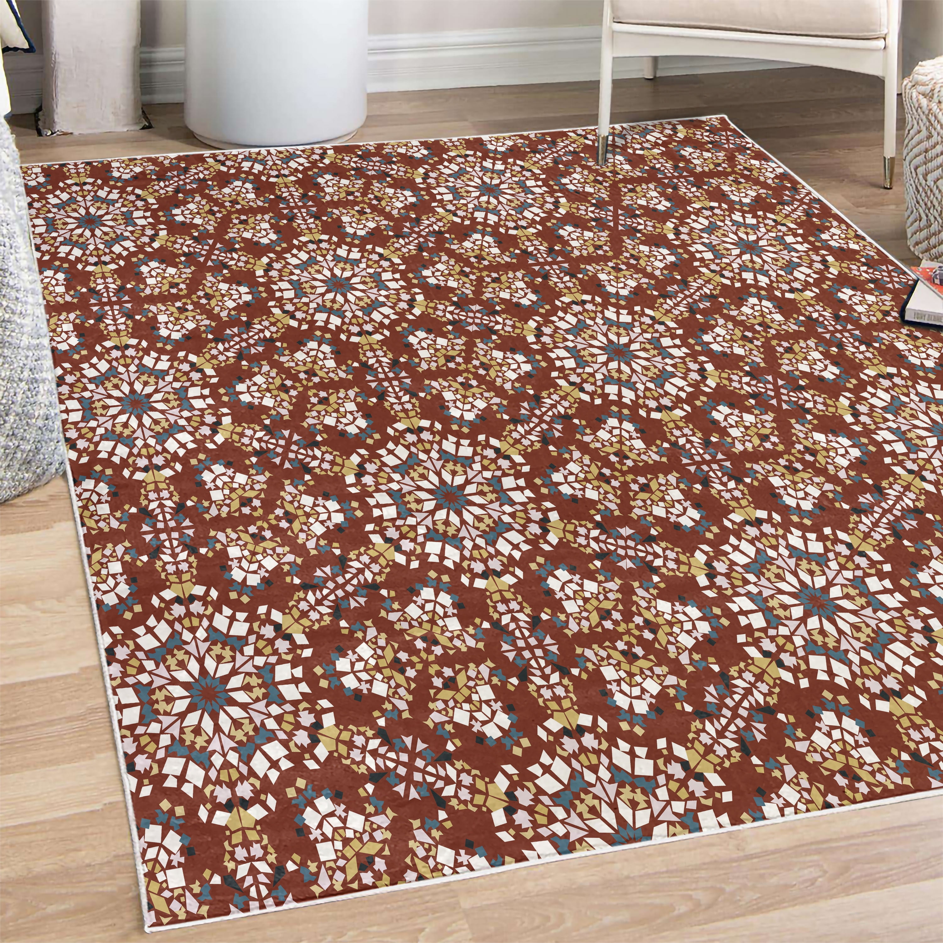 Mosaic Decorative Rug, Antique Roman Time Inspired Rock Design with ...