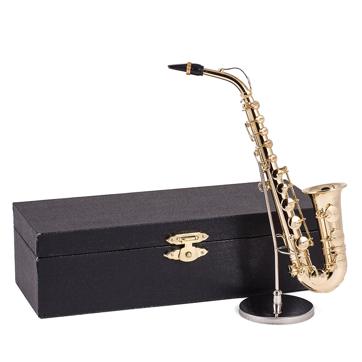 Gold Saxophone with Case and Stand Instrument Replica Mini Figurine 6.5 ...