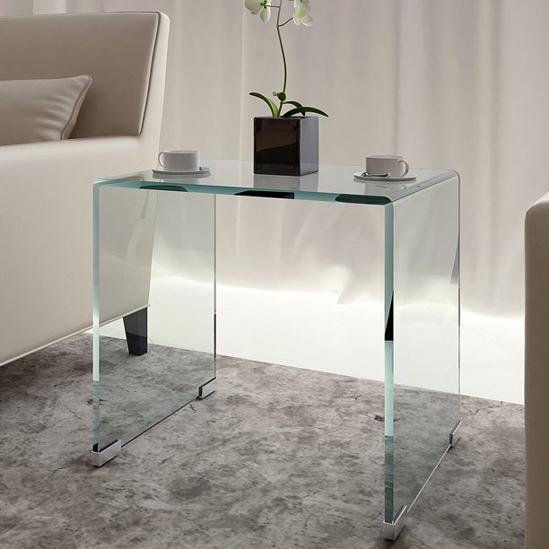 Resenkos Rounded Edges Tempered Glass End Side Table for Living Room ...