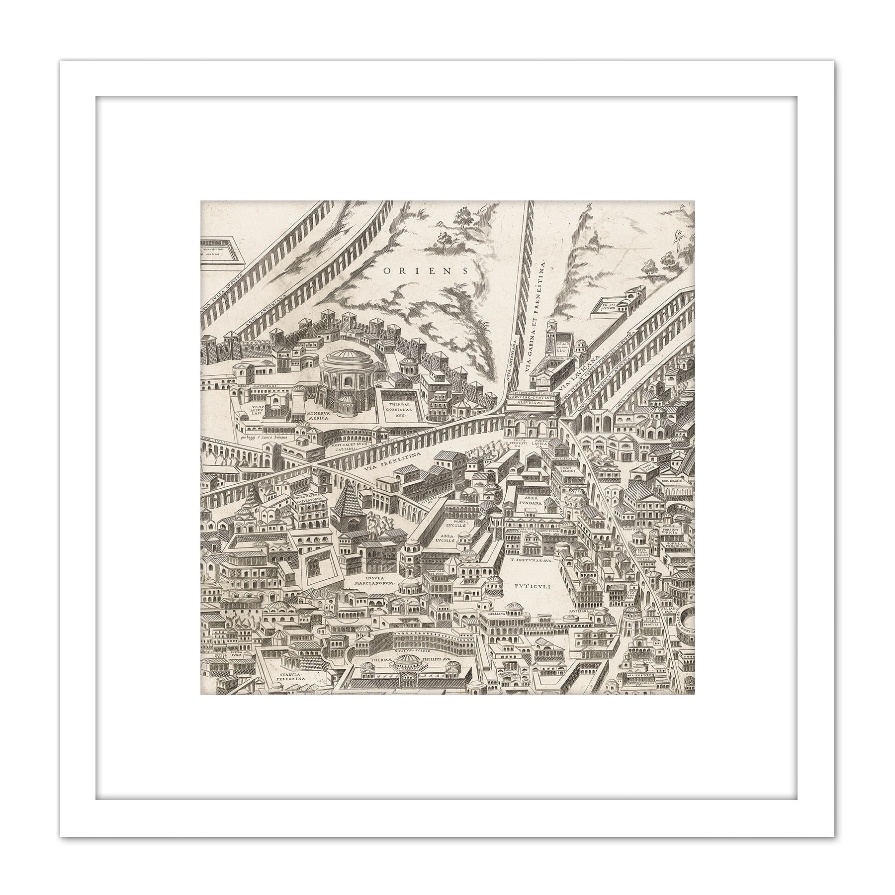 Map Rome City Centre Roman Time 8X8 Inch Square Wooden Framed Wall Art ...