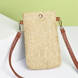 Summer Women Mini Straw Crossbody Bags Woven Phone Wallet (Camel w ...