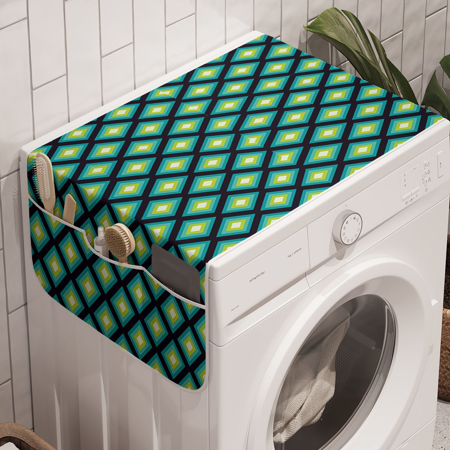 Geometric Washing Machine Organizer, Abstract Rhombuses Bullseye Shapes ...