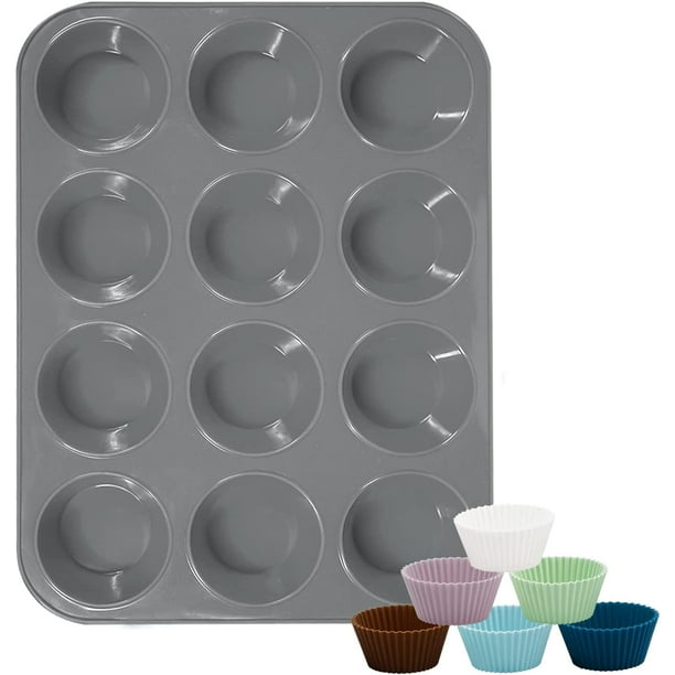 Katbite Silicone Muffin Pan, Non-stick BPA Free Cupcake Pans 12 Cups ...