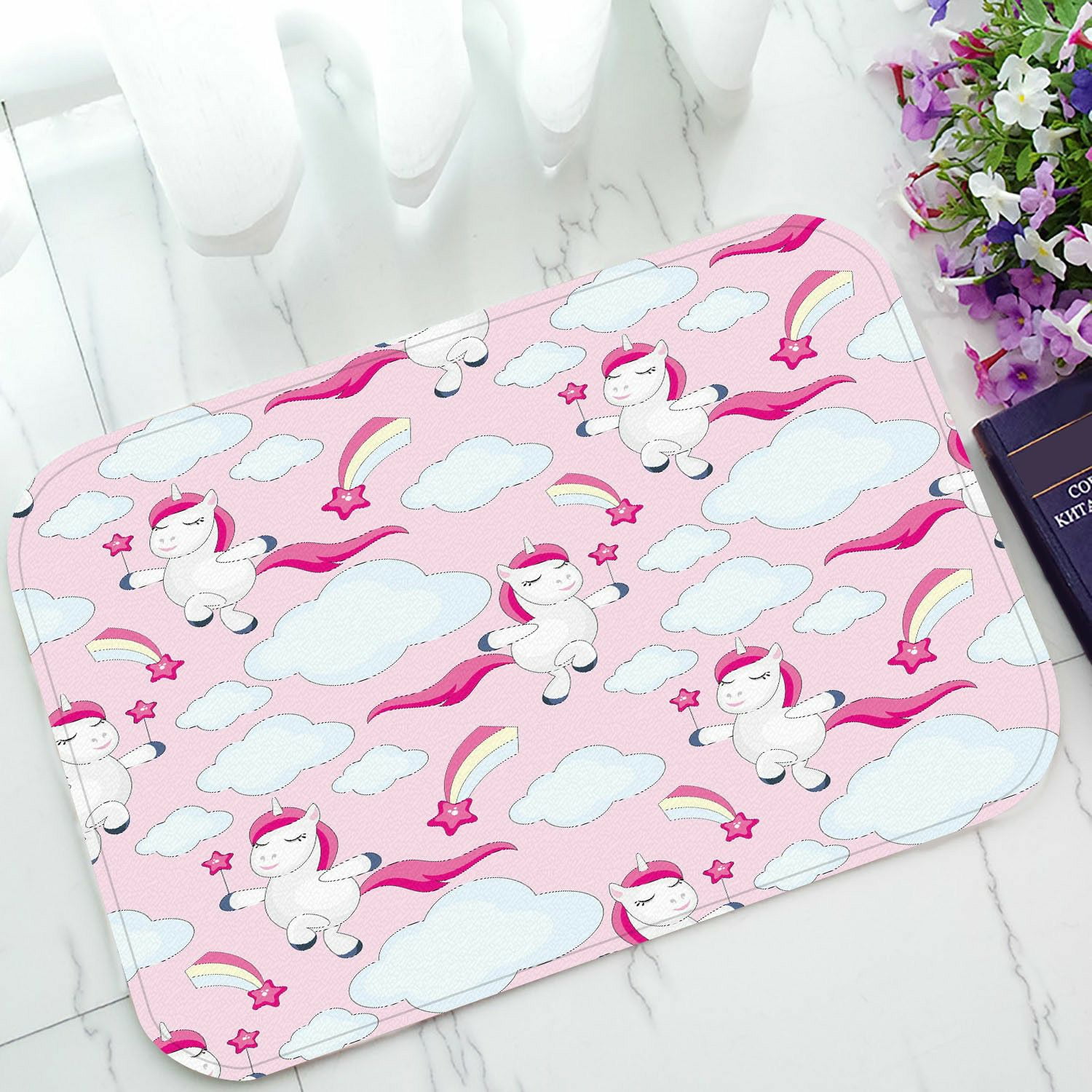 ECZJNT Fairy children cute unicorns Doormat Bath Mat Rug Entrance Rug ...