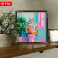 2D Flat Wall Pediments, 1Pc Wood Frame Sign Tiger, reading newspaper ...