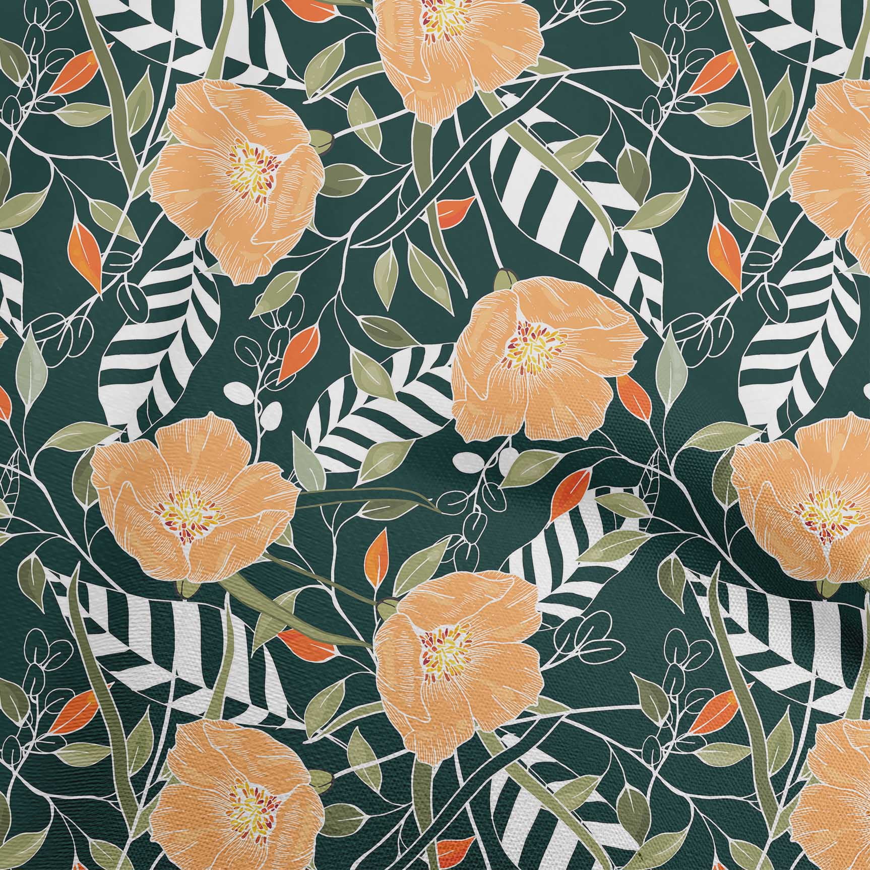 oneOone Silk Tabby Peach Fabric Tropical Floral Diy Clothing Quilting ...