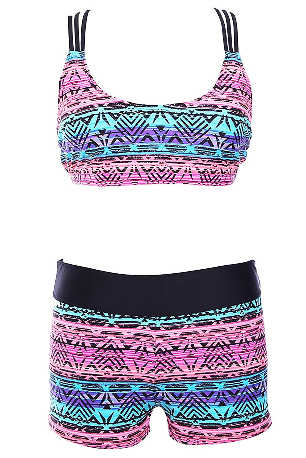 Women 3 Piece Tankini Swimsuit Tribal Printed Sexy Tank Tops Straps Bandeau Bikini Top Bathing