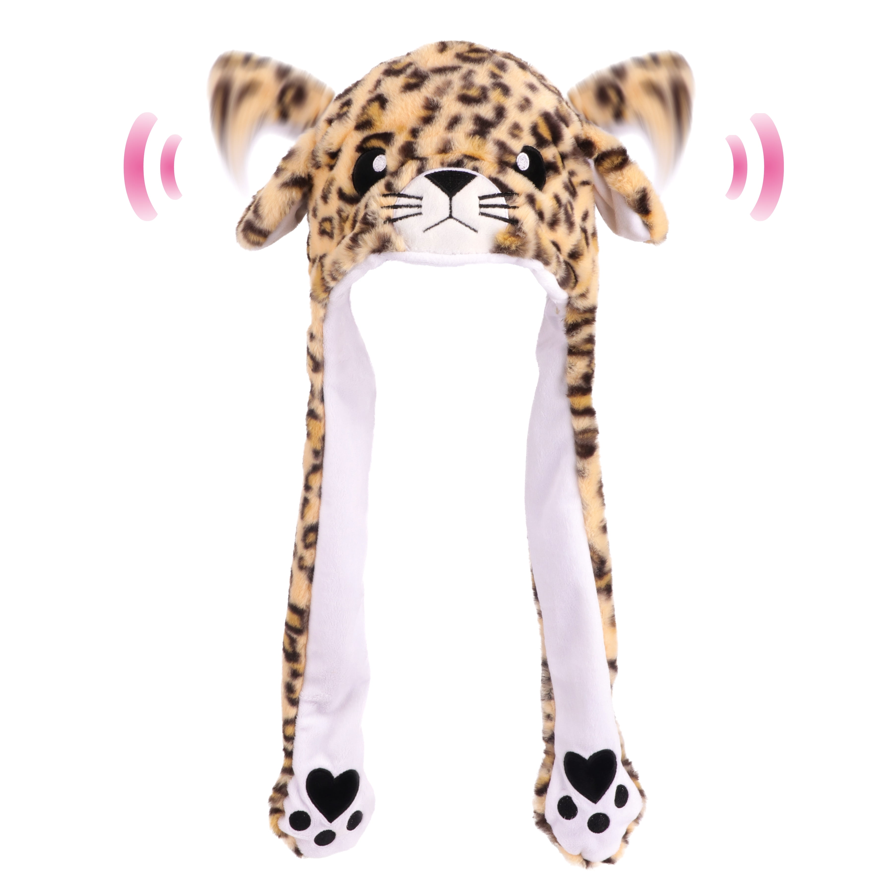 Animal Hat Plush with Ears Moving Jumping Movable Cheetah Ears Hat ...