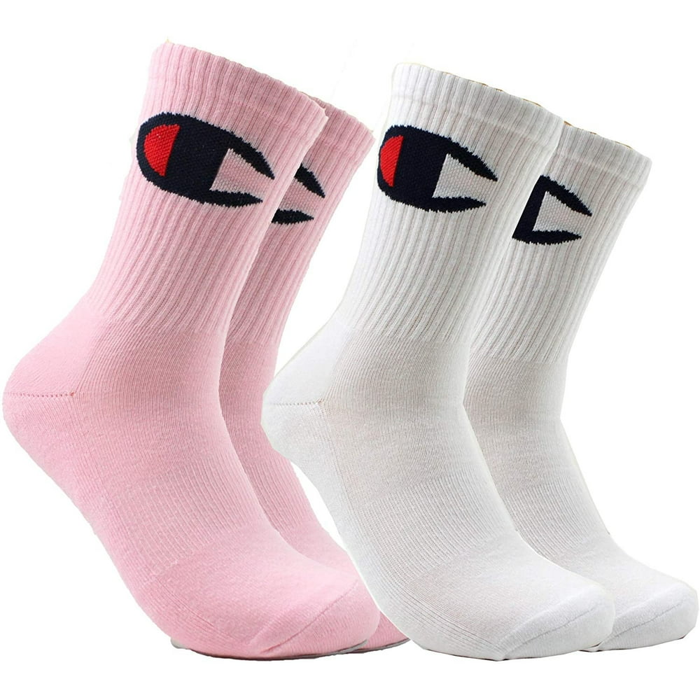 Champion - Champion Women's 2-Pack Logo Crew Socks (Pink Candy & White ...