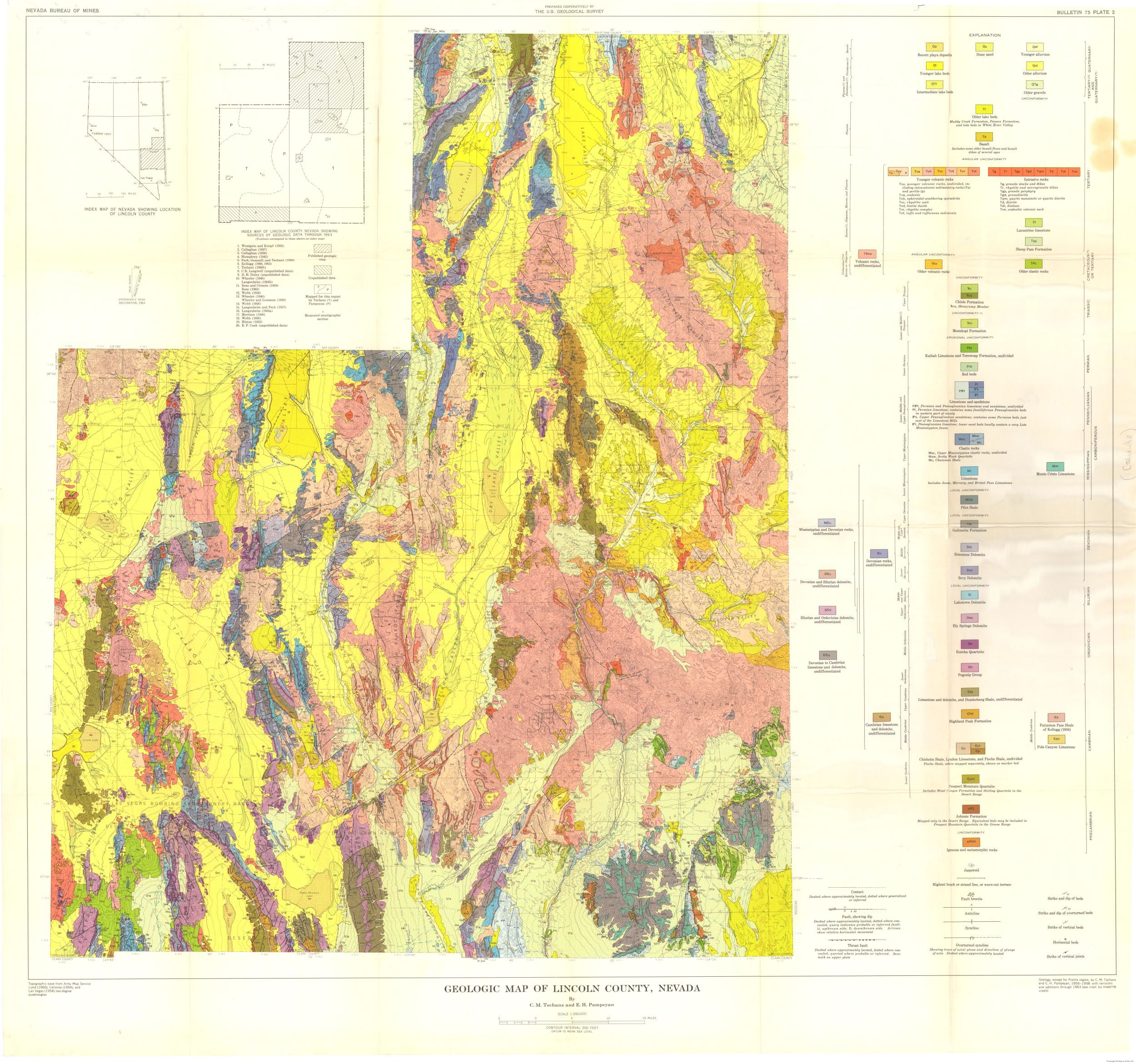 Mine Map - Nevada Lincoln County Mines - Tschanz 1954 - 23.00 x 24.56 ...