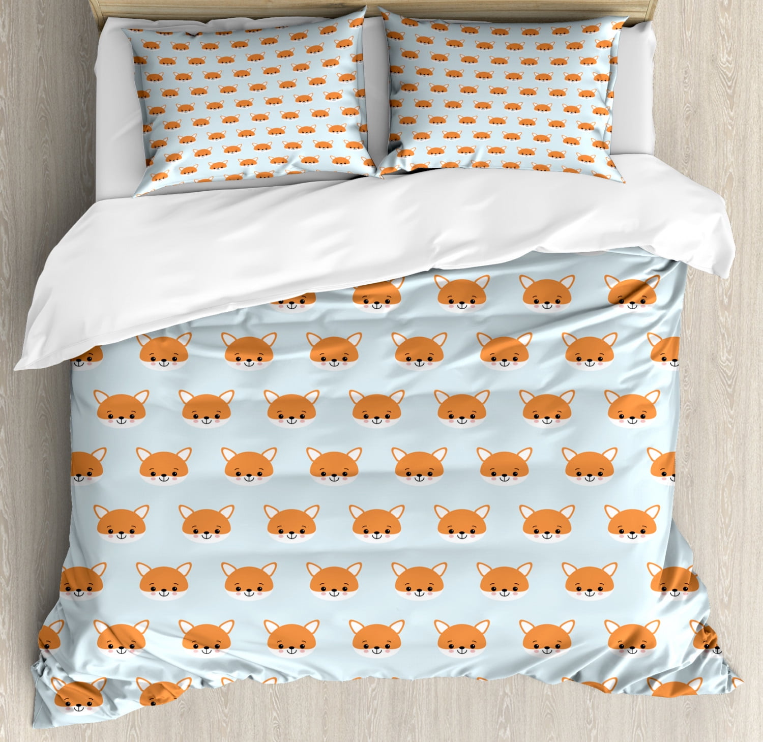 Fox Duvet Cover Set, Themed Pattern with Continuous Animal Head Print ...