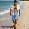 Boyscolos Baggy Linen Shorts for Men Elastic Drawstring Waist with ...