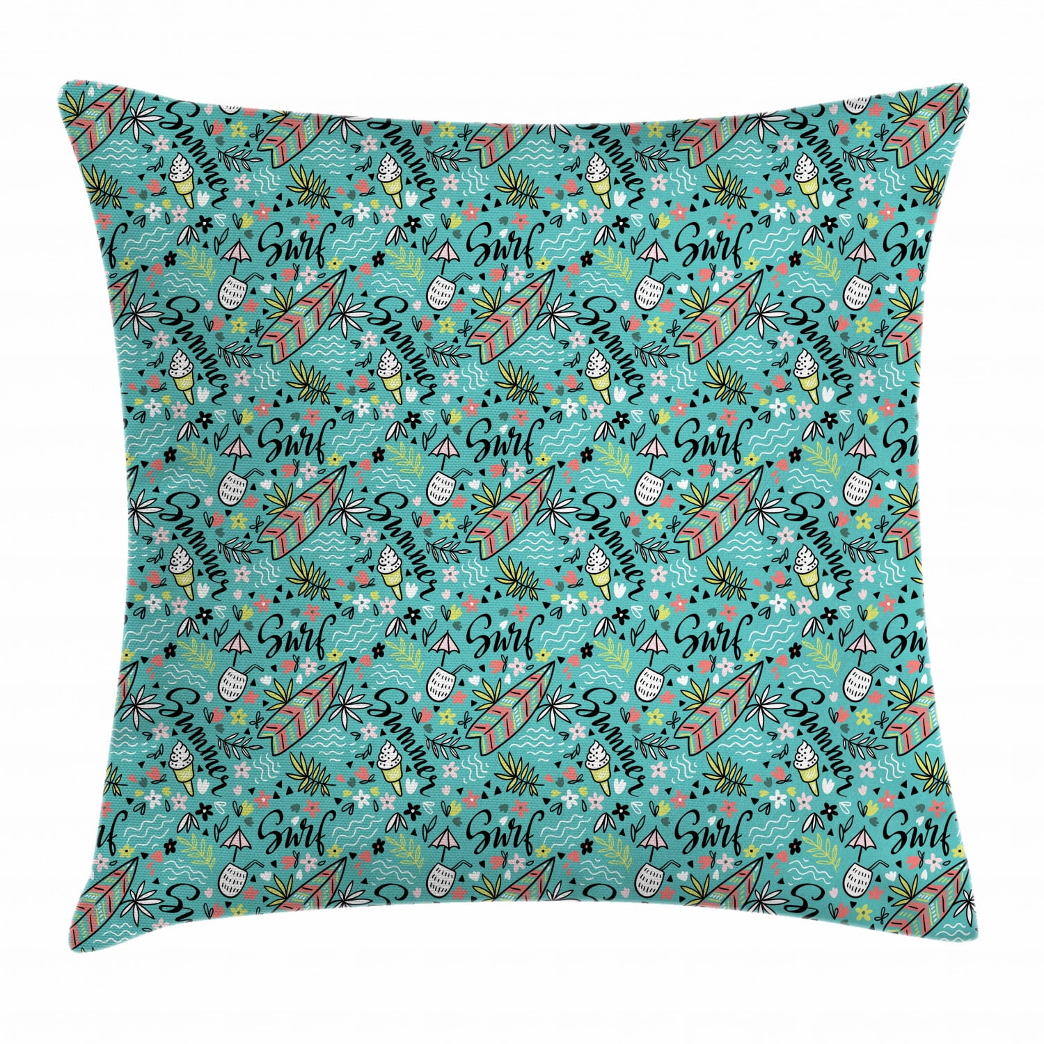 Surfboard Throw Pillow Cushion Cover, Tropical Composition Cocktail Ice ...