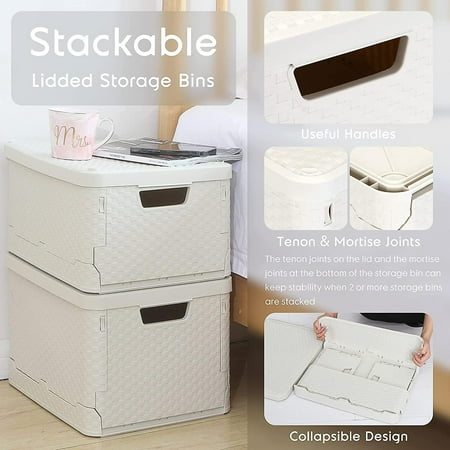 2-pack Large Lidded Plastic Storage Bin With Handles, Collapsible ...