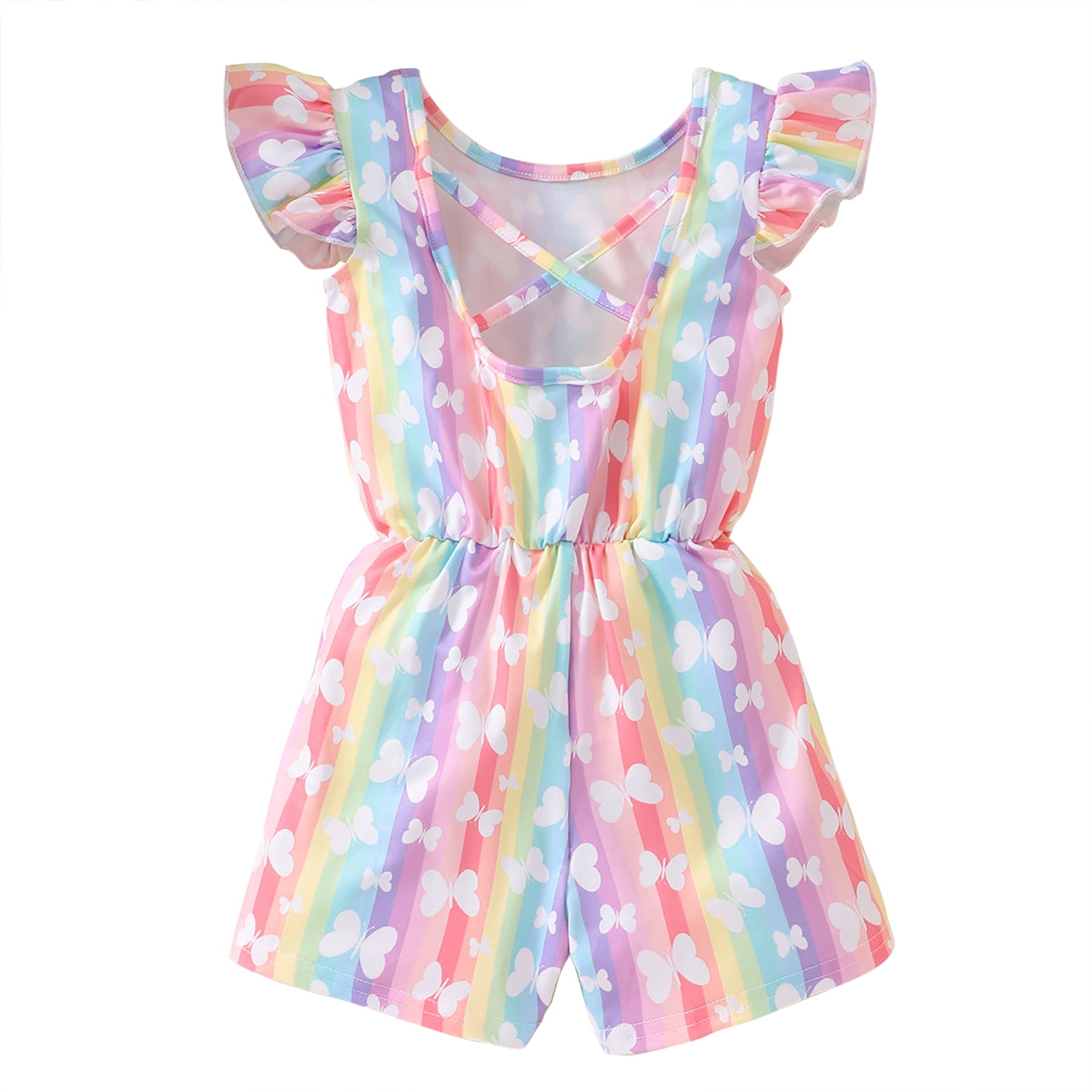 DAKIMOE Baby Girl Romper Flutter Sleeve Jumpsuits Rainbow Cute Childs ...