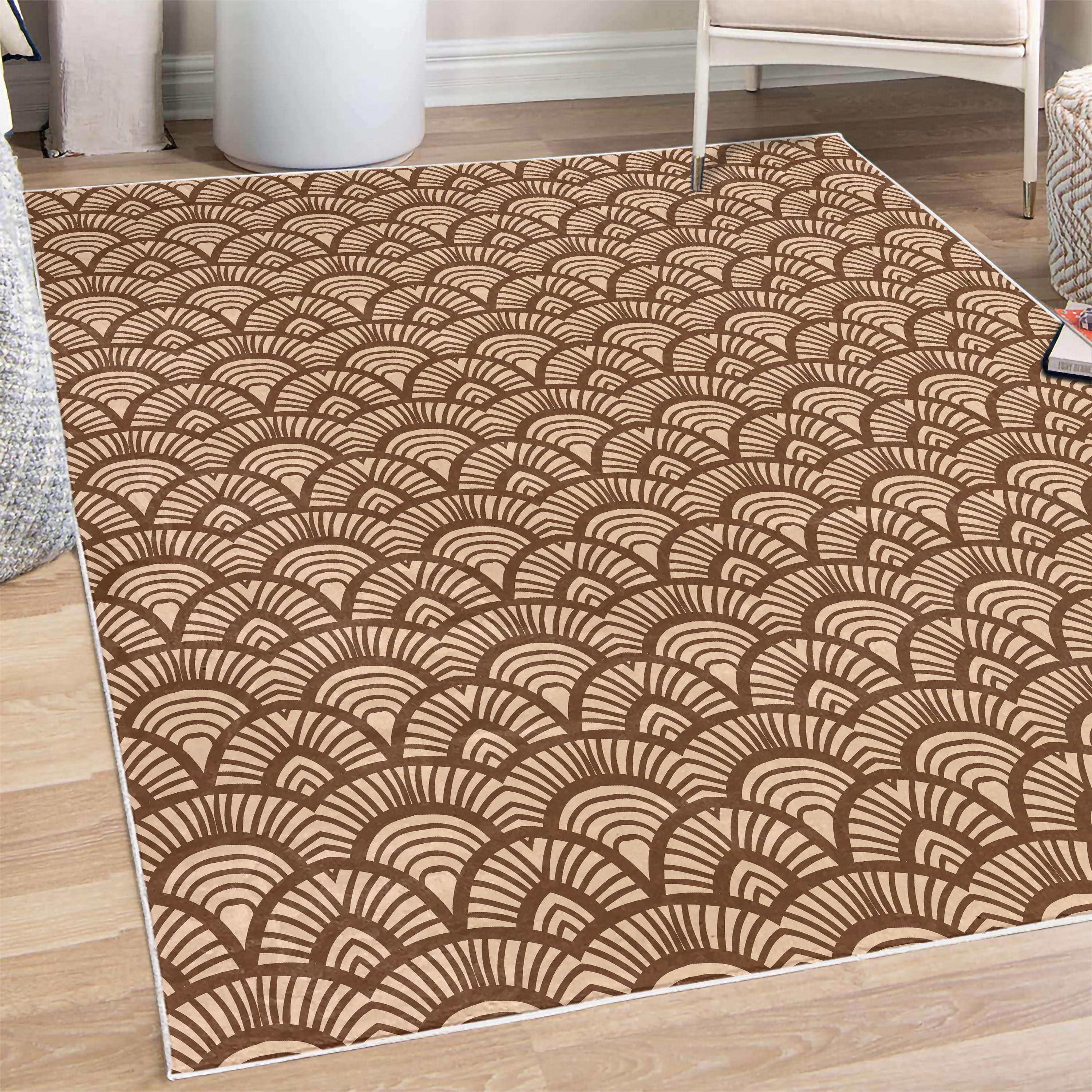 Japanese Art Decorative Rug, Fish Scale Inspired Vintage Hand Drawn ...