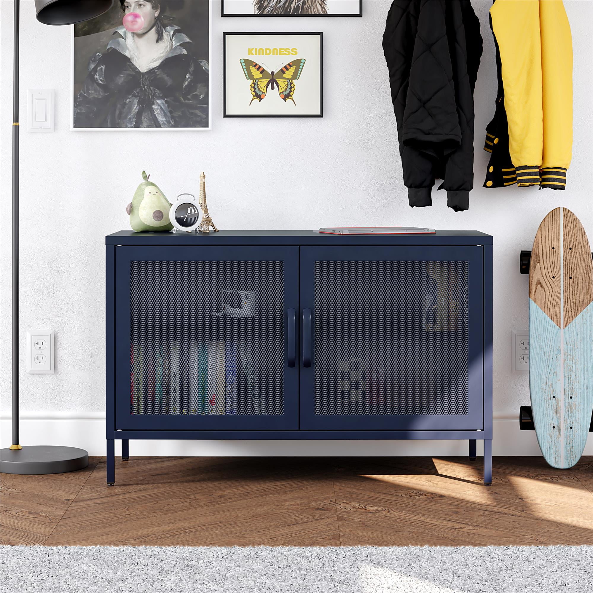 Teen Novogratz Channing 2 Door Storage Cabinet-Mesh Metal Locker, Navy ...