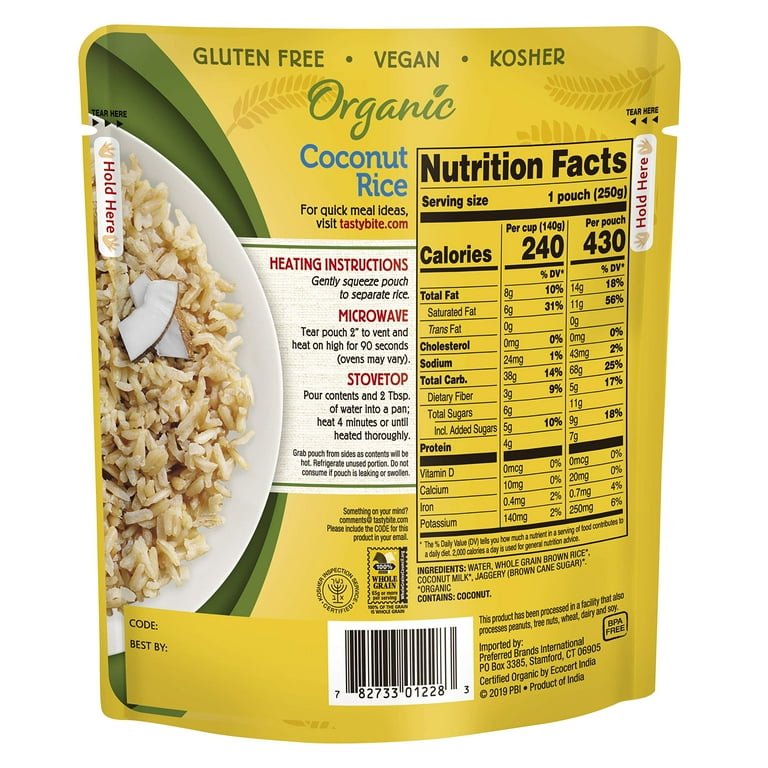 Tasty Bite Organic Coconut Rice, Ounce, Pack Of 6, Ready To, 52% OFF