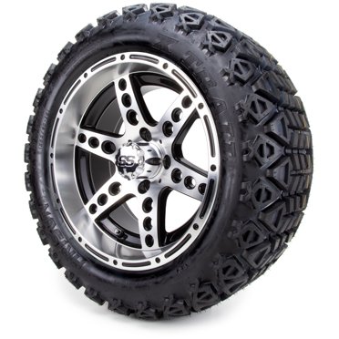 Golf Cart Wheels and Tires Combo - 14" Vampire SS Machine Black- Set of ...
