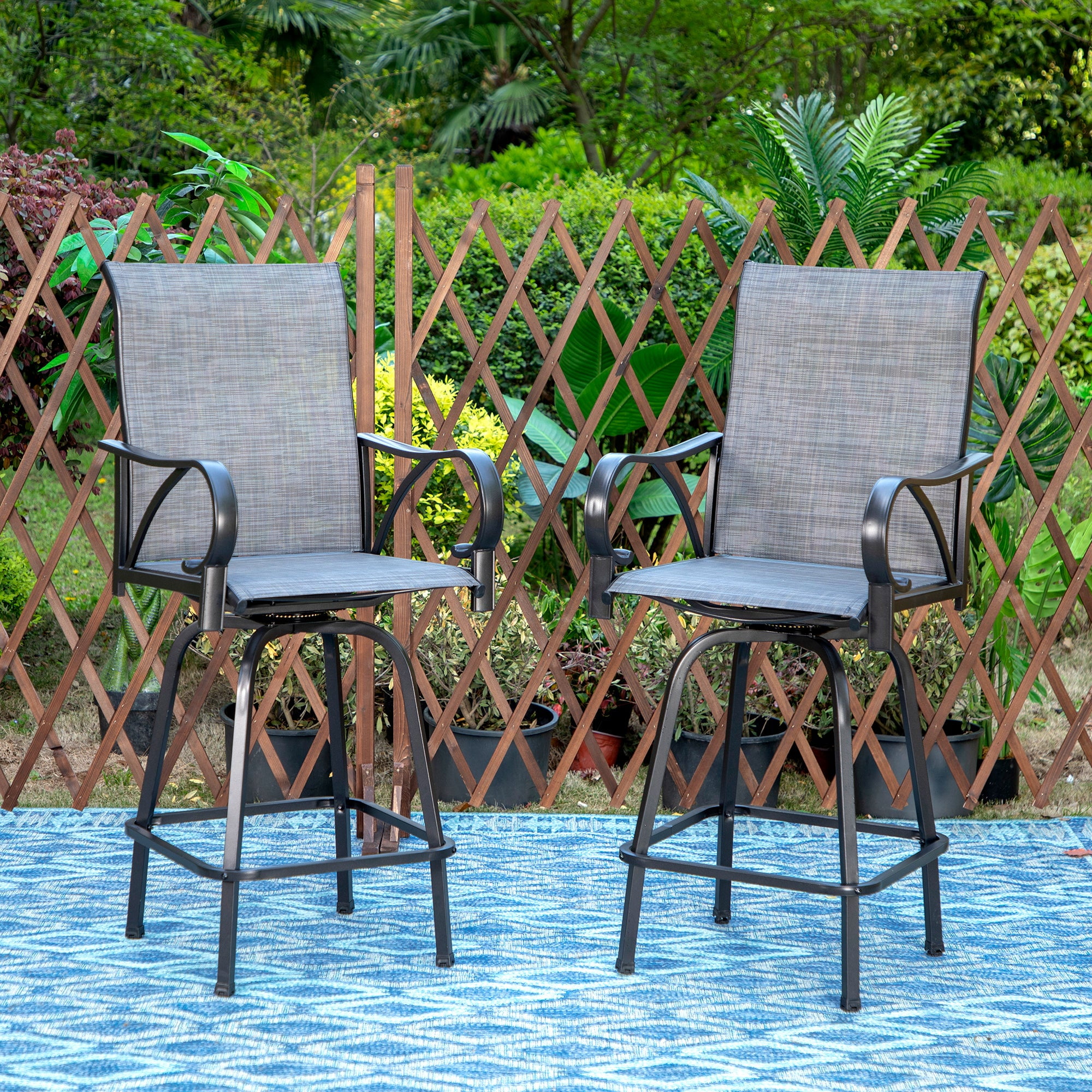Summit Living Outdoor Metal Swivel Bar Stools Set of 2 Black Grey Bar Bistro Chairs Walmart