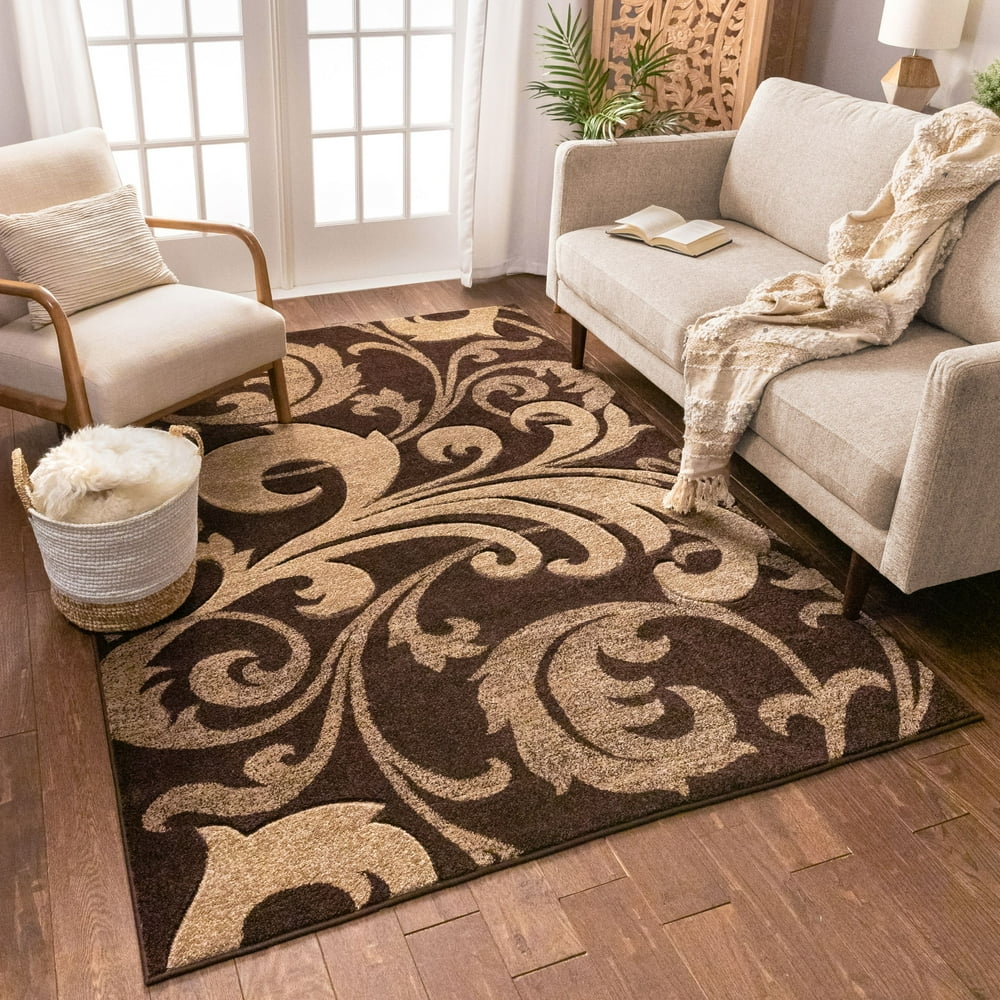 Melanie Floral Brown & Beige Modern Geometric Comfy Casual Fleur-de-Lis ...