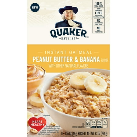 Quaker Instant Oatmeal, Peanut Butter & Banana Flavor, 6 Packets ...