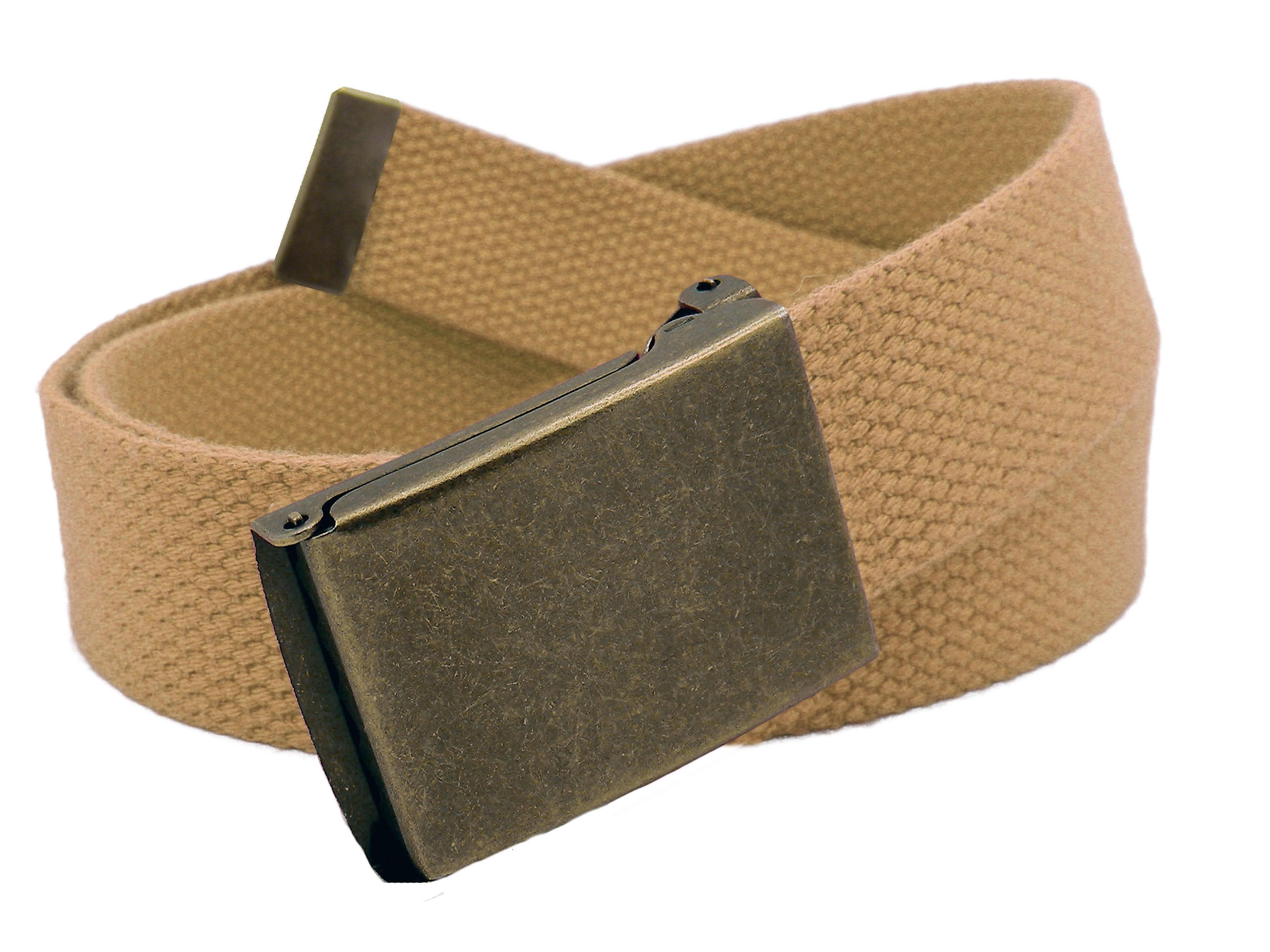 Men's Antique Brass Flip Top Military Belt Buckle with Canvas Web Belt ...