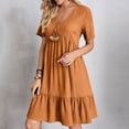 Angala Women Dresses V Neck A Line Mini Dresses Solid Short Sleeve ...